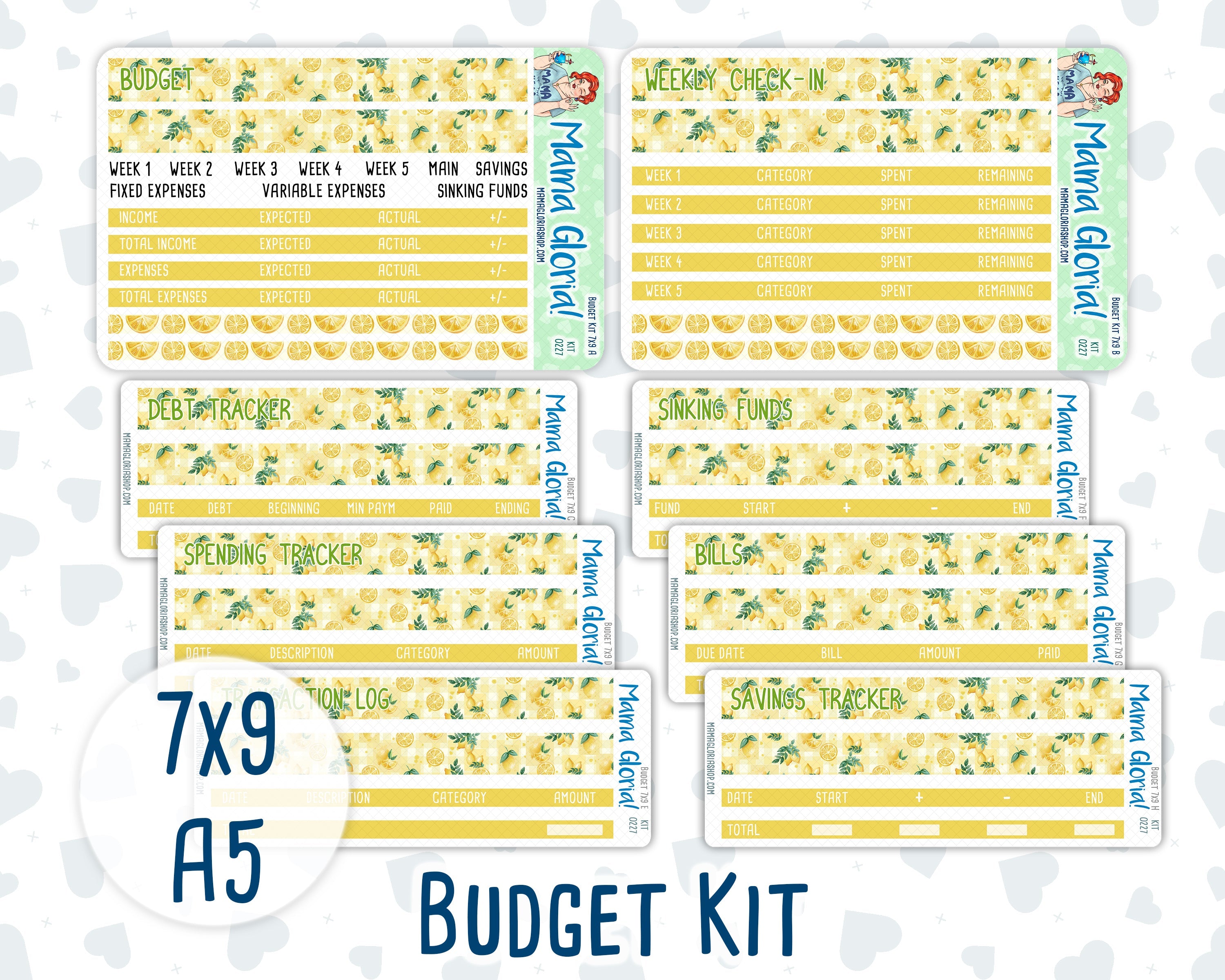 Kit 0227 - Budget - For 7x9 & A5 Planners | Notebooks - July - Lemon G ...
