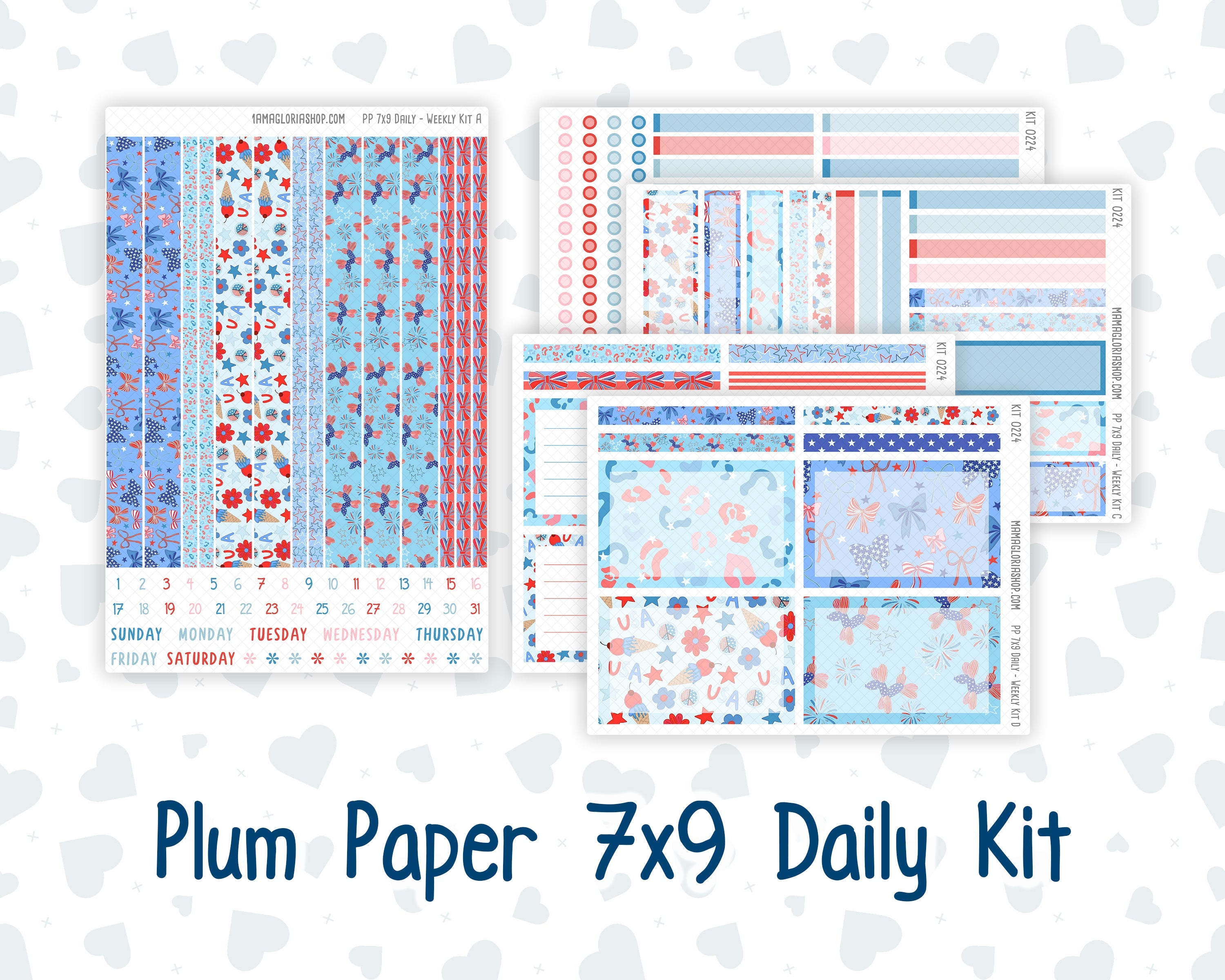 Kit 0224 - 7x9 - Plum Paper Daily - Weekly Kit - July - Patriotic Para ...