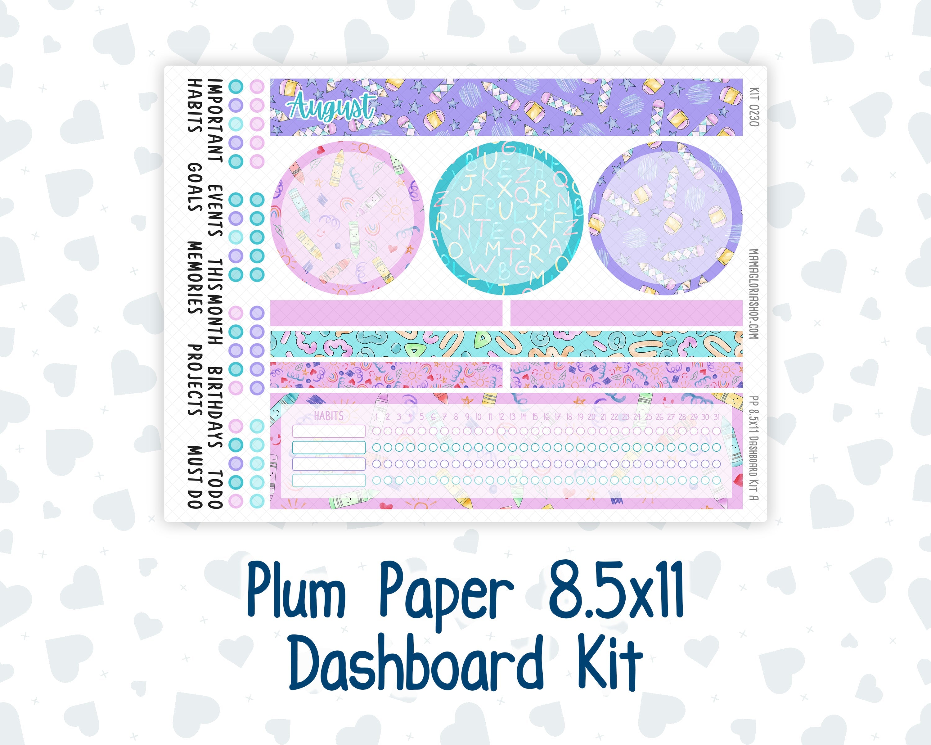 Kit 0230 - 8.5x11 - Plum Paper - Dashboard Kit - August - School Daze ...
