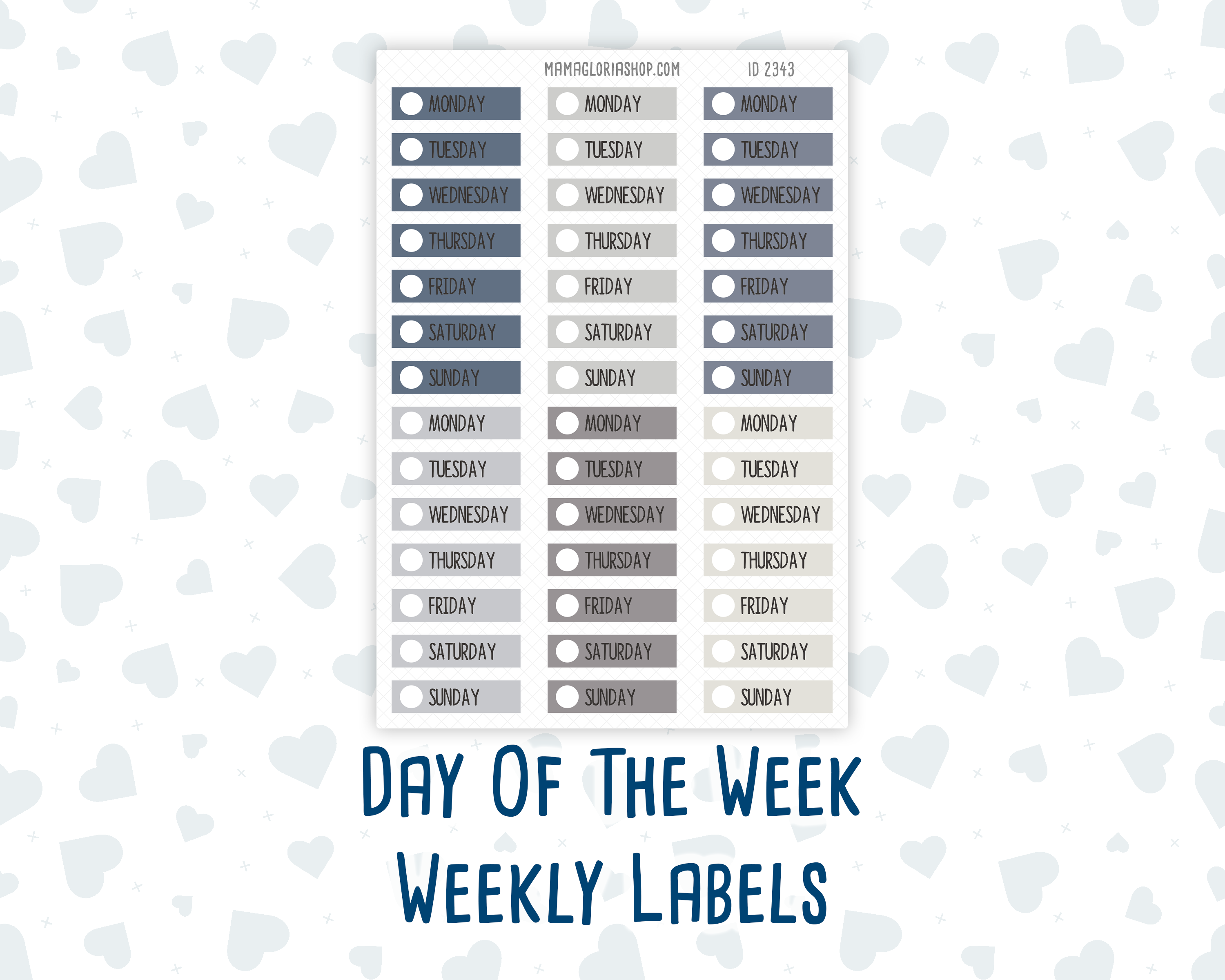 Day of the Week – Weekly Labels | Muted Slate Collection – mamagloriashop