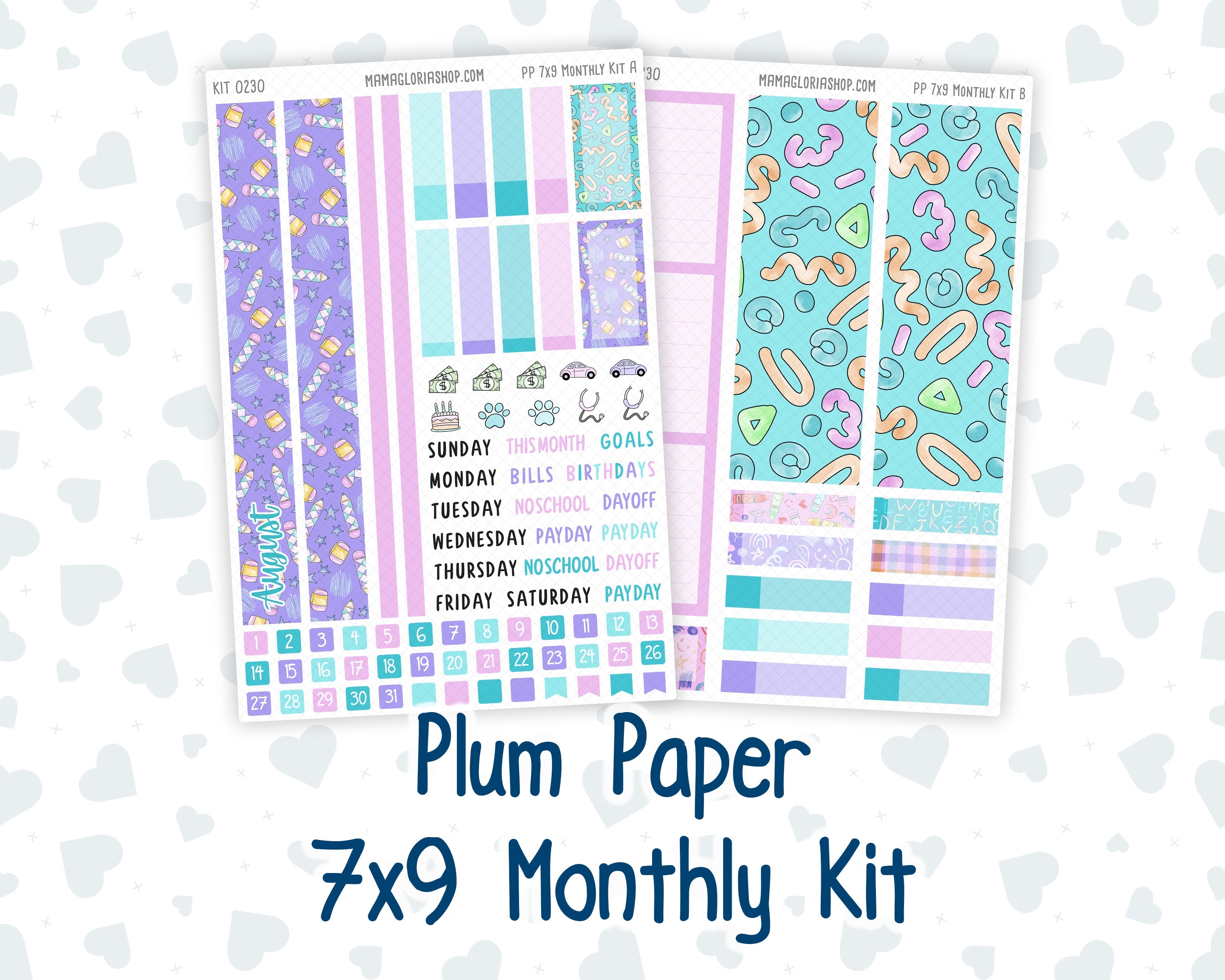 Kit 0230 - 7x9 - Plum Paper - Monthly Kit - August - School Daze ...