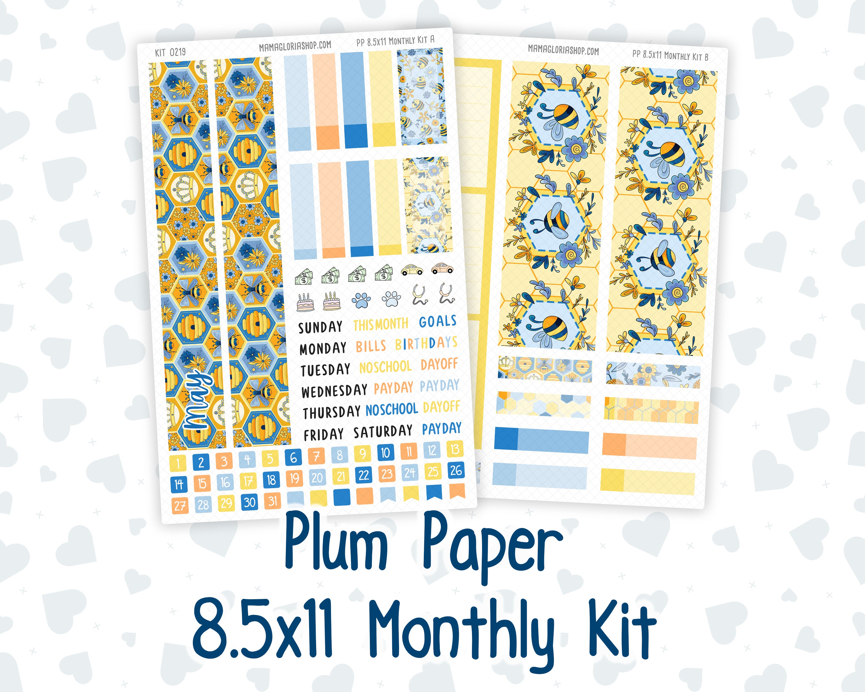 Kit 0219 Plum Paper 8.5x11 – Monthly - Bee's Business- May – mamagloriashop