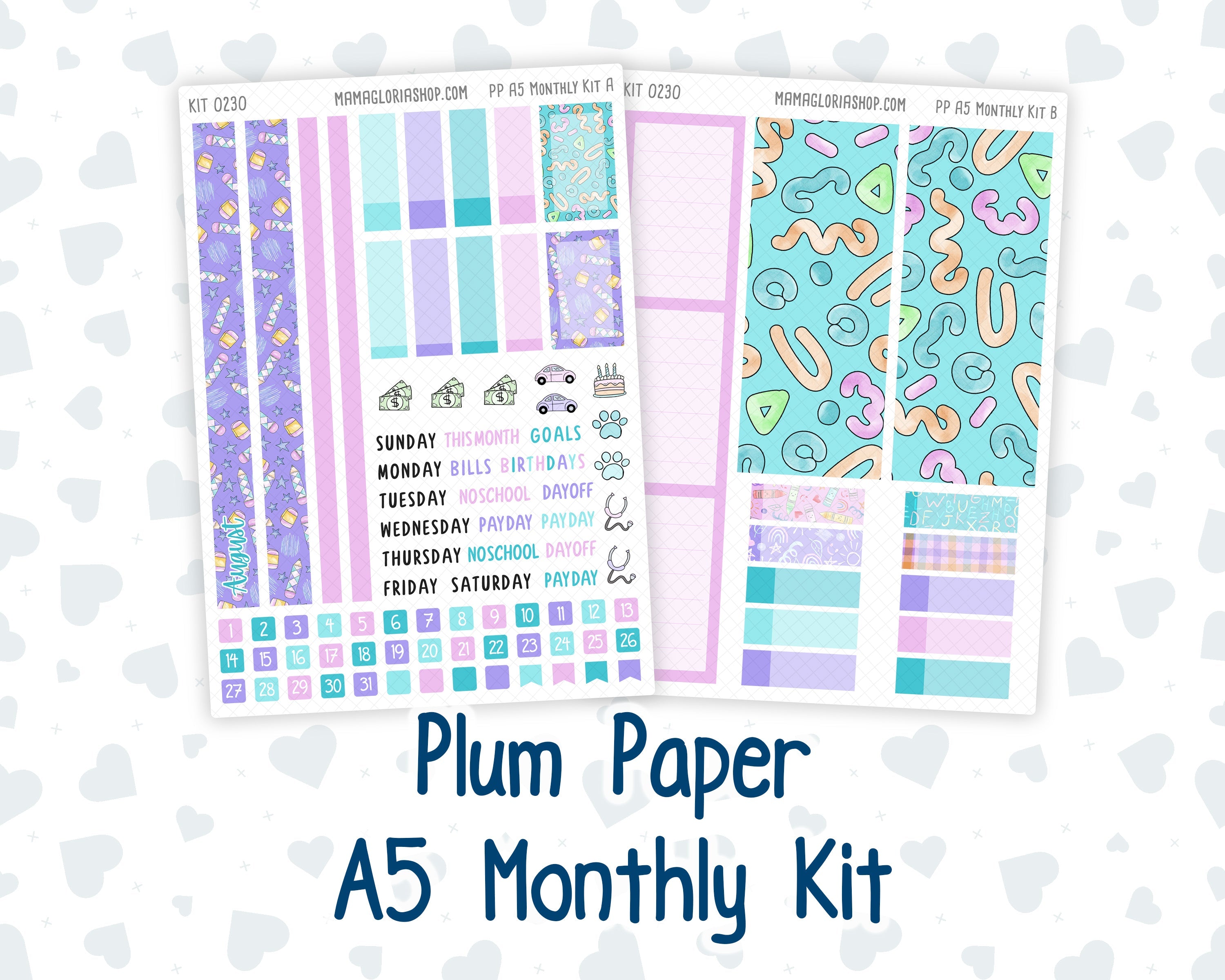Kit 0230 - A5 - Plum Paper - Monthly Kit - August - School Daze ...