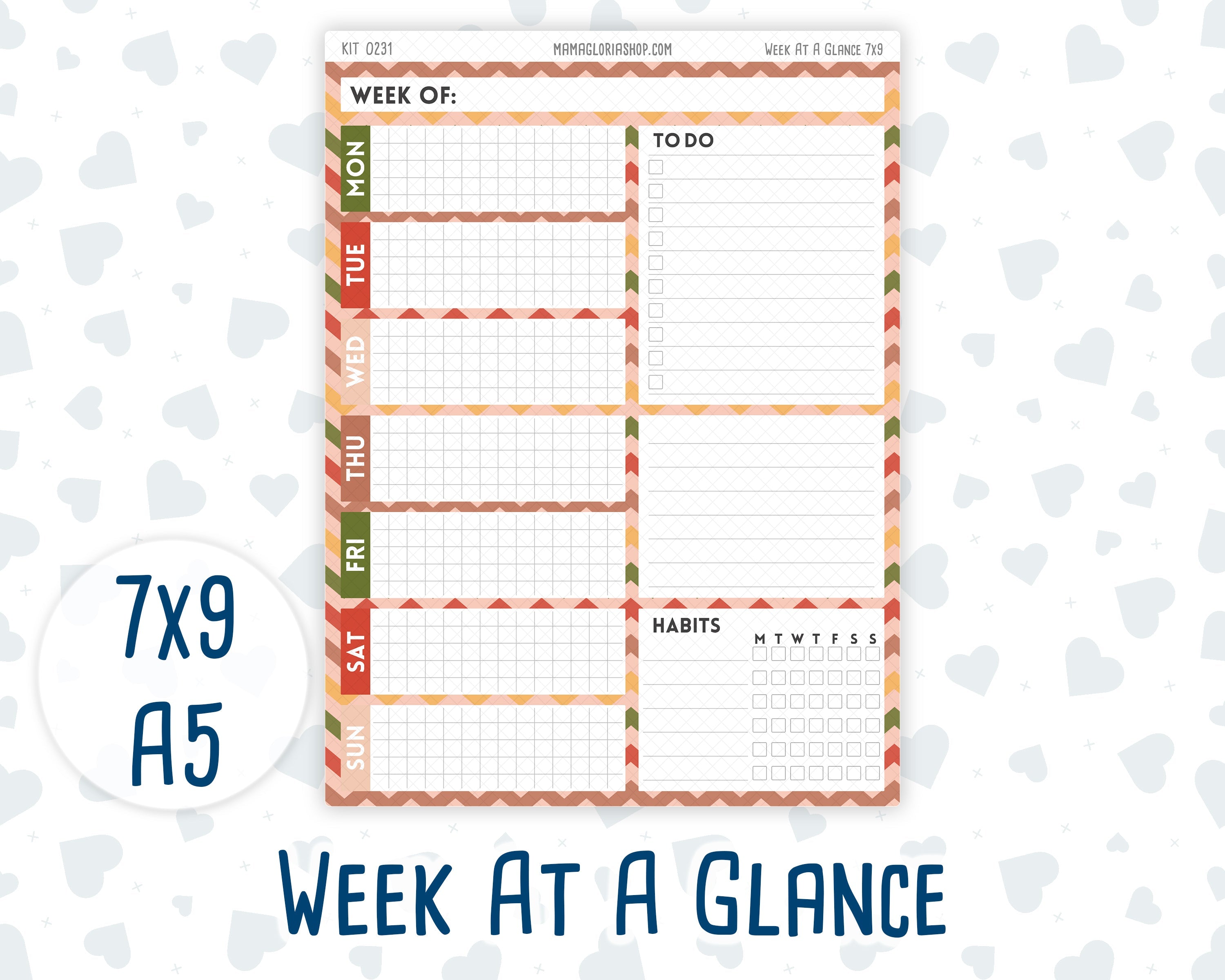 Kit 0231 - Week At A Glance - For 7x9 & A5 Planners | Notebooks - Augu ...