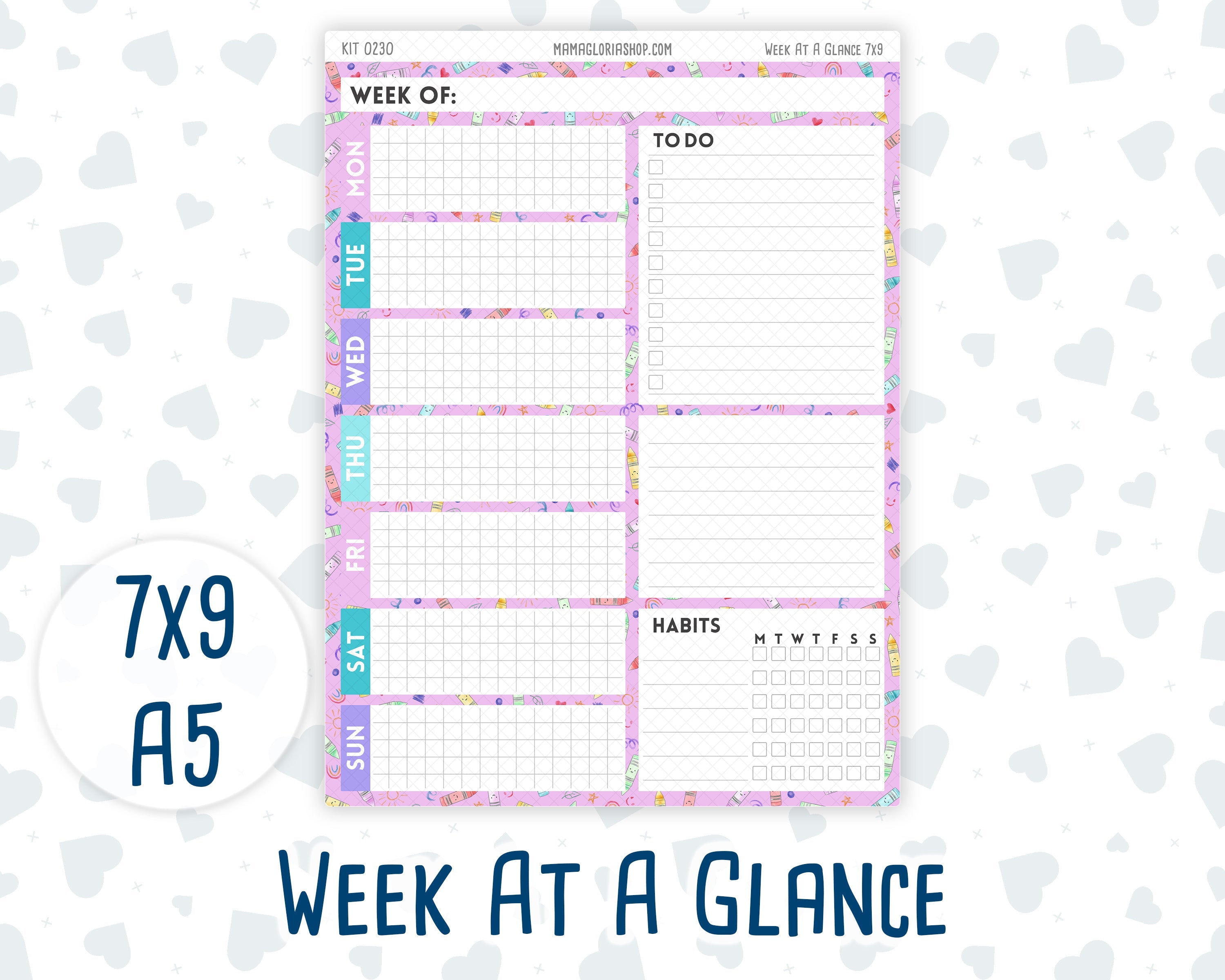 Kit 0230 - Week At A Glance - For 7x9 & A5 Planners | Notebooks - Augu ...