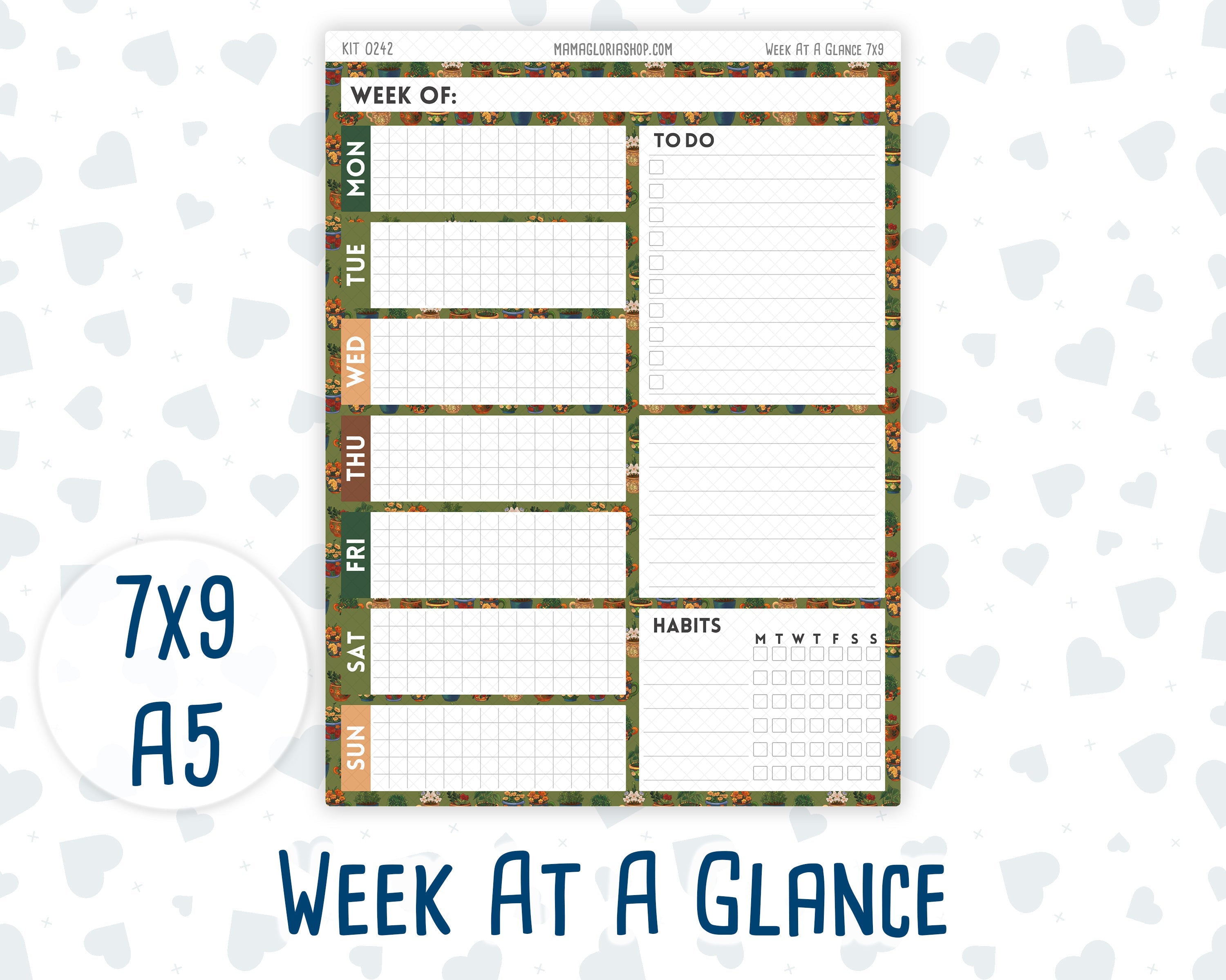 Kit 0242 - Week At A Glance - For 7x9 & A5 Planners | Notebooks - Nove ...