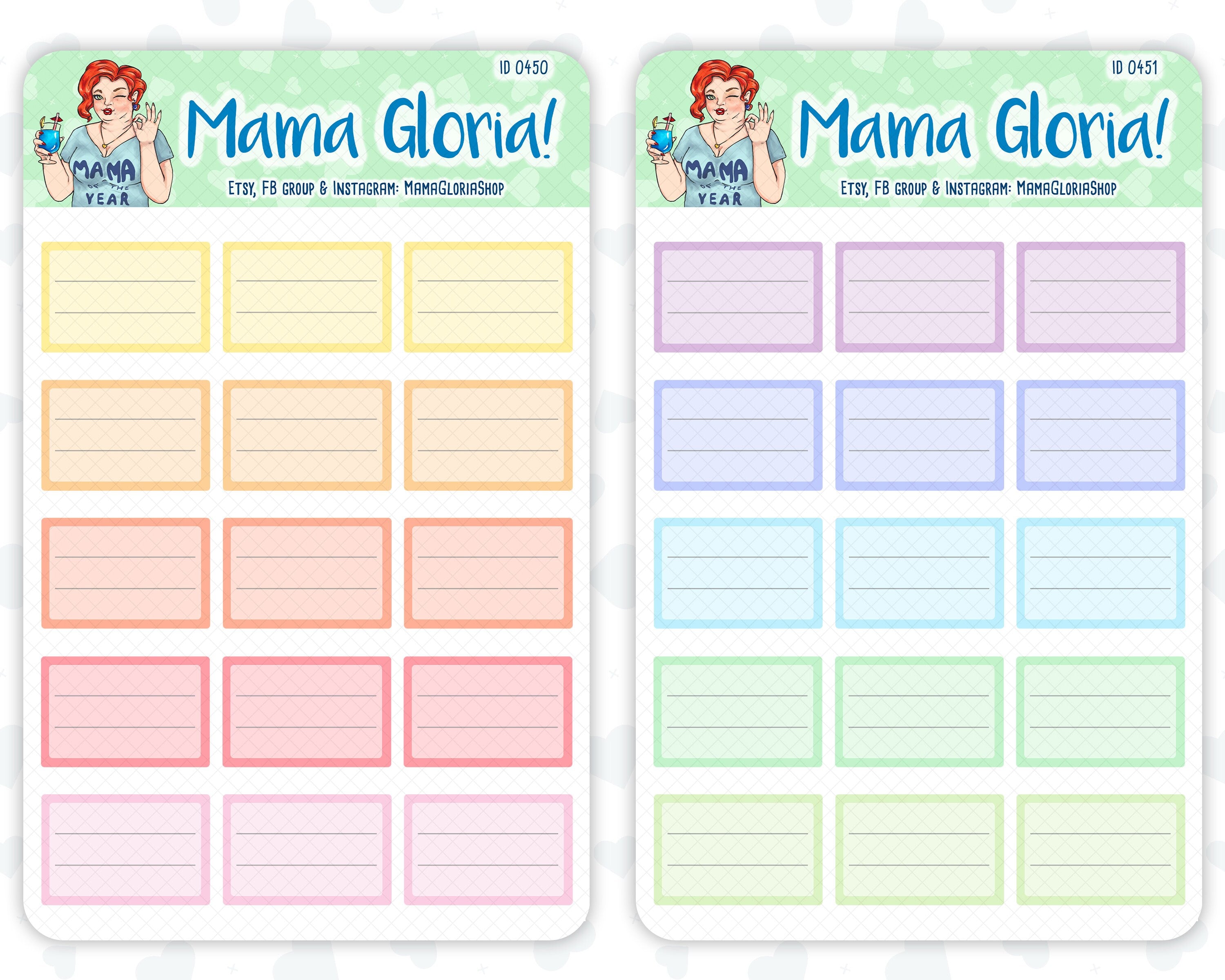 Half box, lined note box, stickers for planners – mamagloriashop