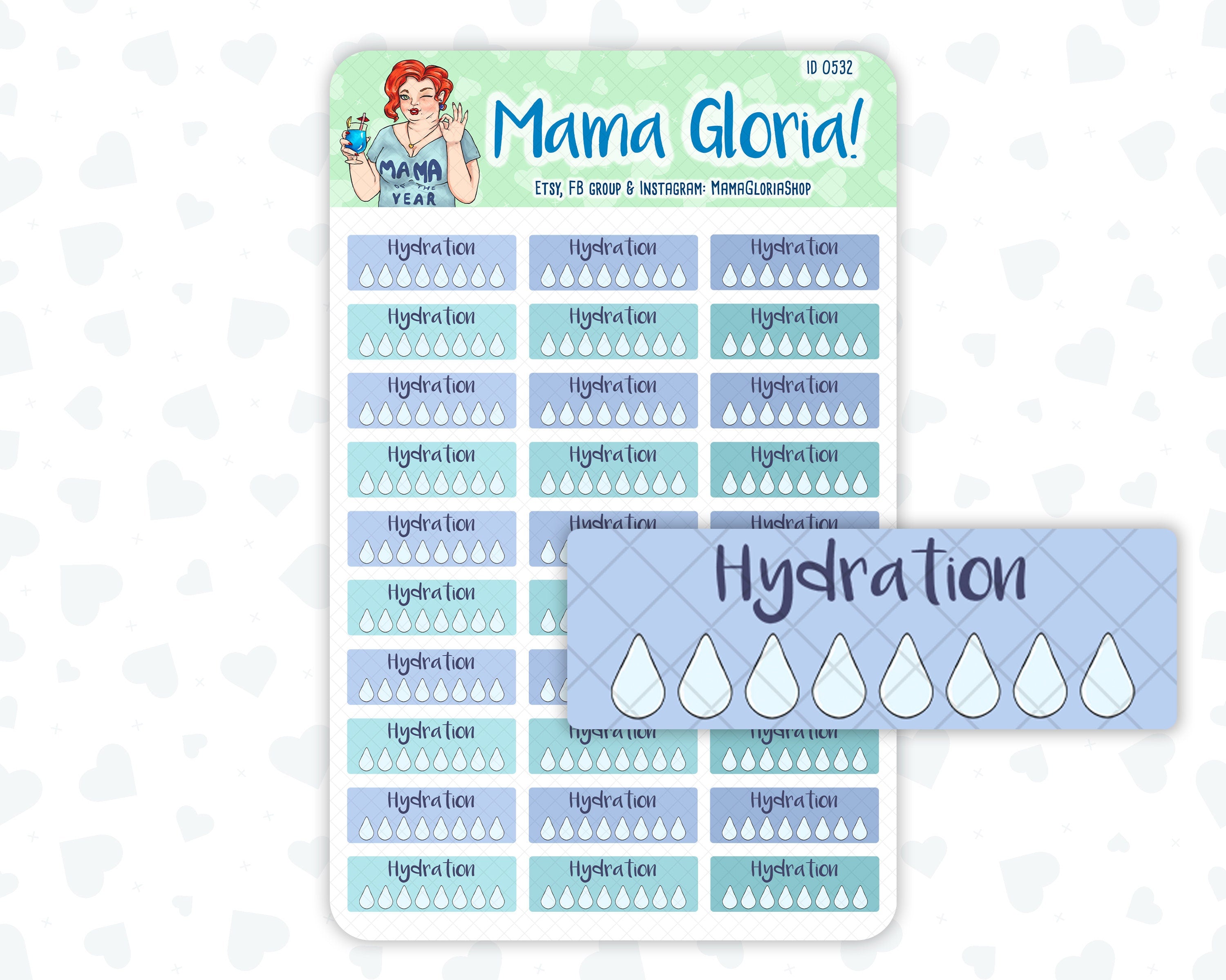 Daily hydration tracker for planners, ID 0532 – mamagloriashop